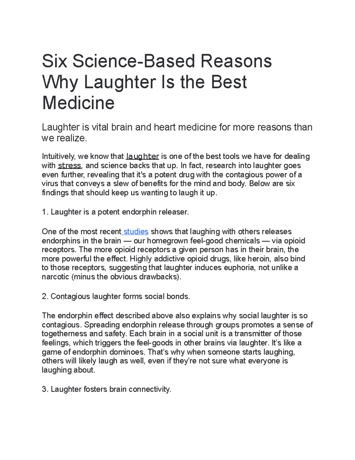 Six Science - Six Science-Based Reasons Why Laughter Is the Best ...