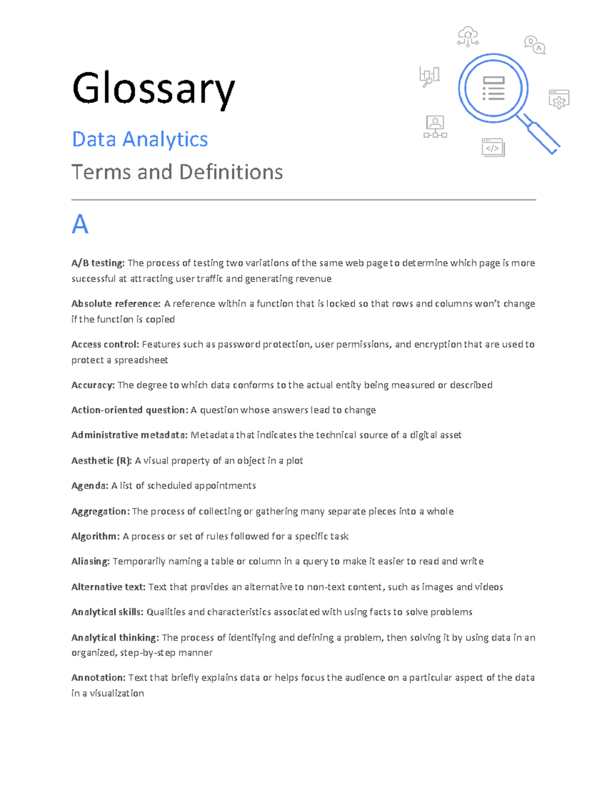 Google-DA-terms-and-definitions - Glossary Data Analytics Terms and ...
