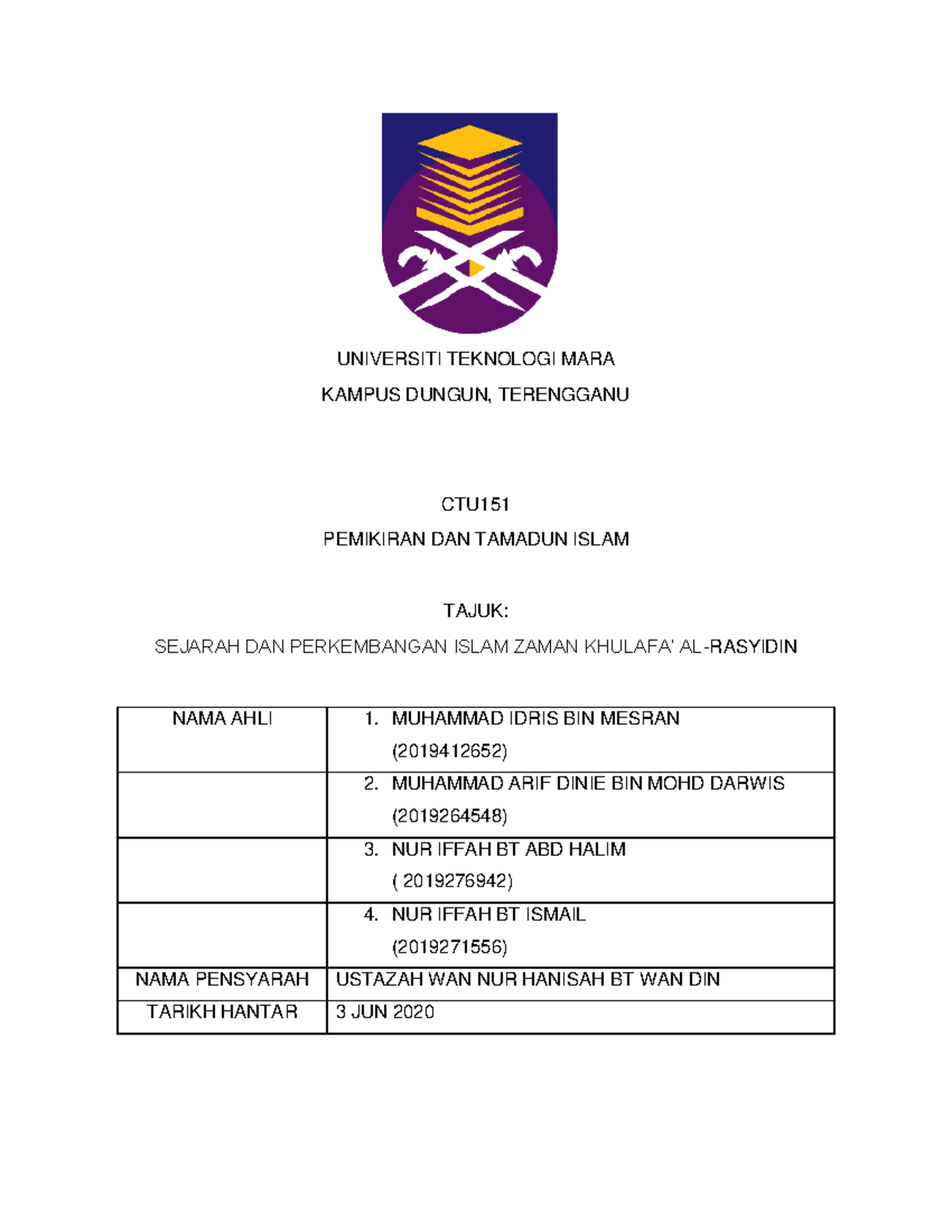 CTU 151 sejarah dan perkembangan islam zaman khulafa' ar-rasyidin kumpulan 2 - UNIVERSITI ...