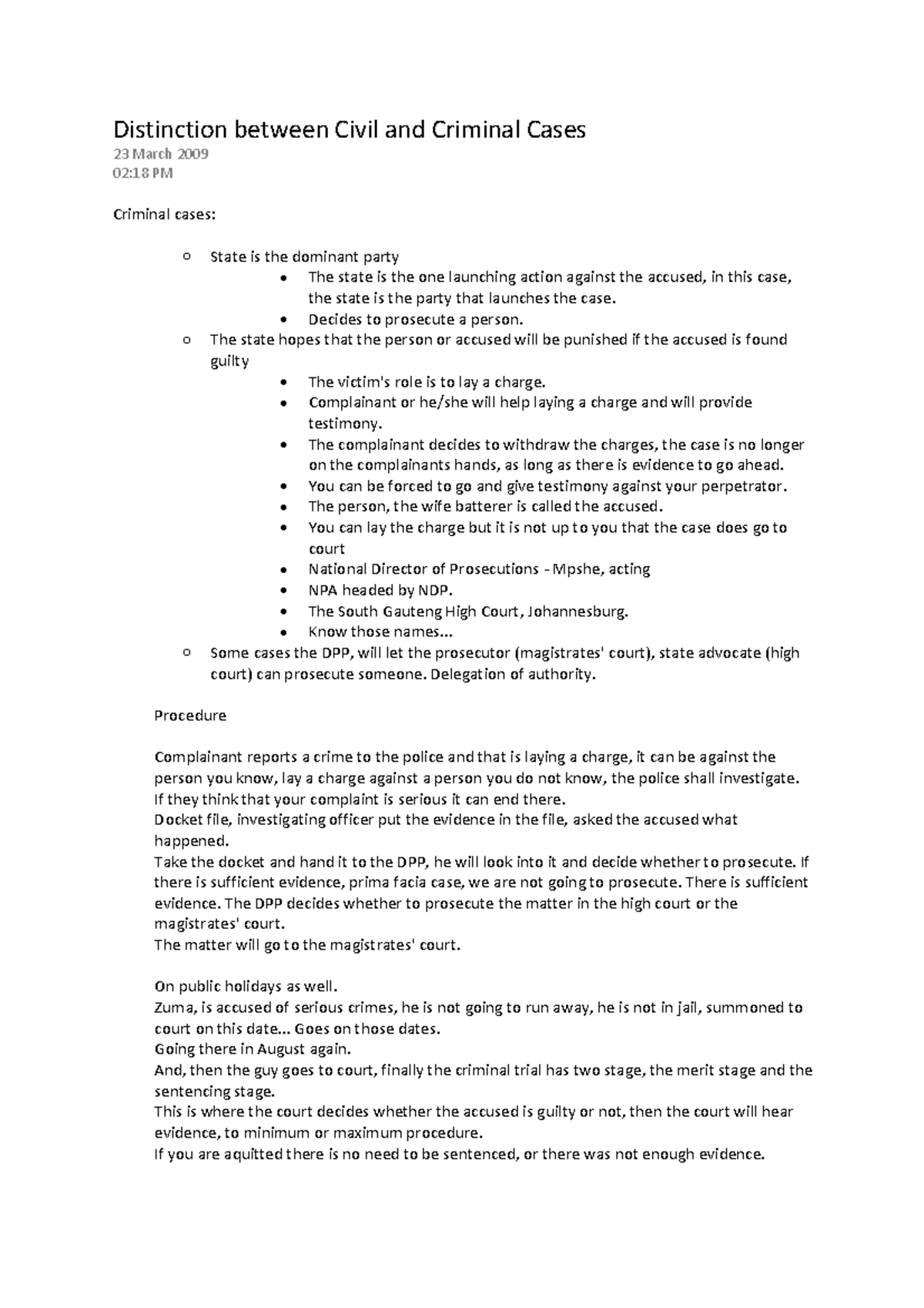 7 - Distinction between Civil and Criminal Cases - Distinction between ...