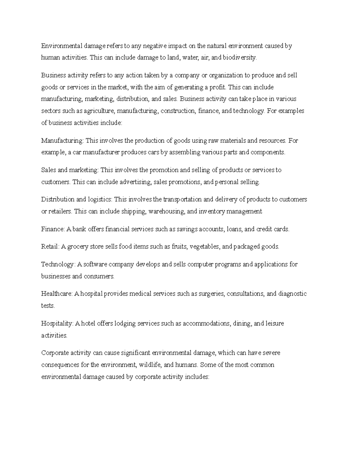 BE work - NO COMMENT - Environmental damage refers to any negative ...