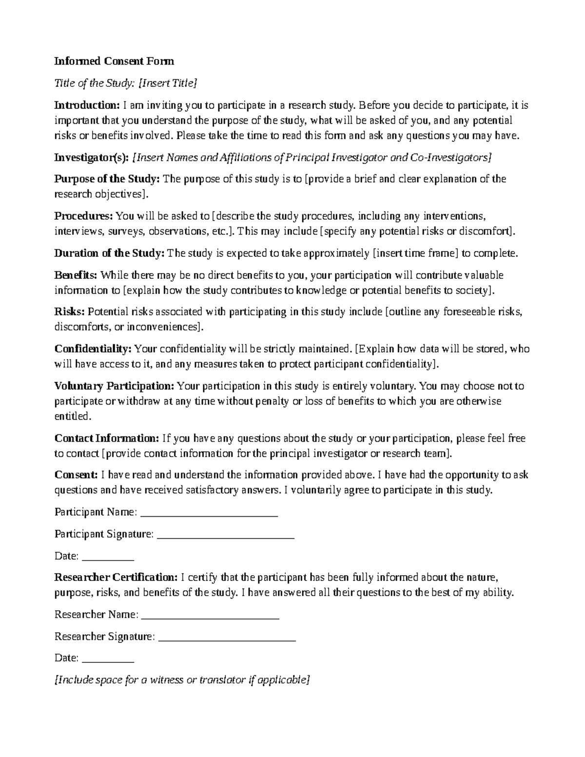 Informed Consent Form template - Informed Consent Form Title of the ...
