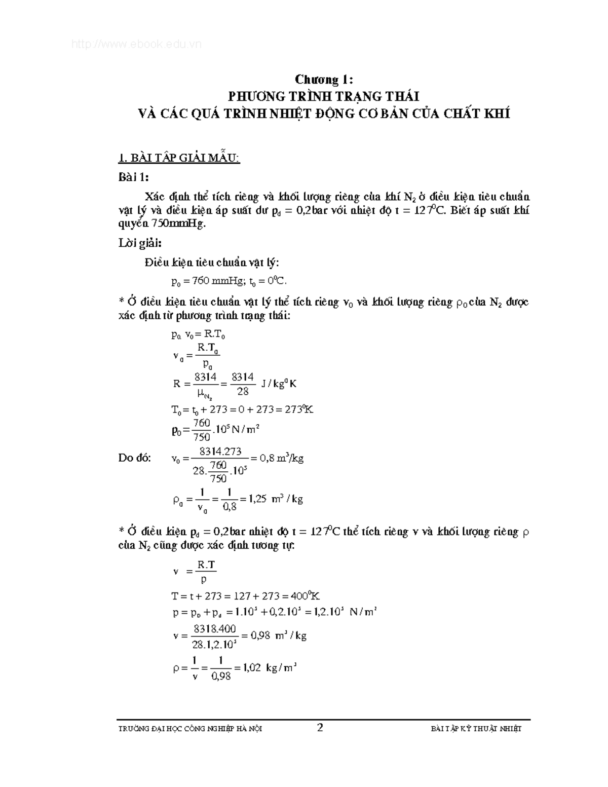 Tailieuxanh bt ky thuat nhiet 1 8089 - Ch− ̈ng 1: ph− ̈ng tr nh trπng th∏i vμ c∏c qu∏ tr nh nhi÷ ...