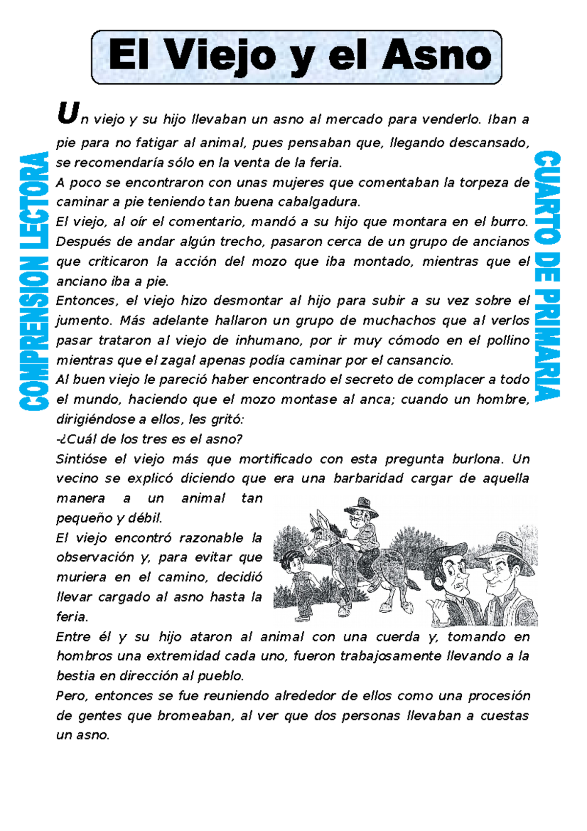 Ficha El Viejo y el Asno para Cuarto de Primaria - Un viejo y su hijo ...