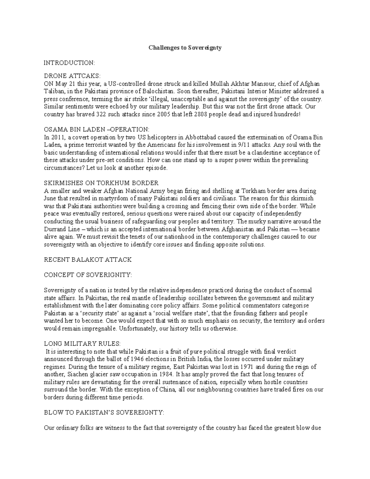 Challenges to Sovereignty Introduction - Challenges to Sovereignty INTRODUCTION: DRONE ATTCAKS ...