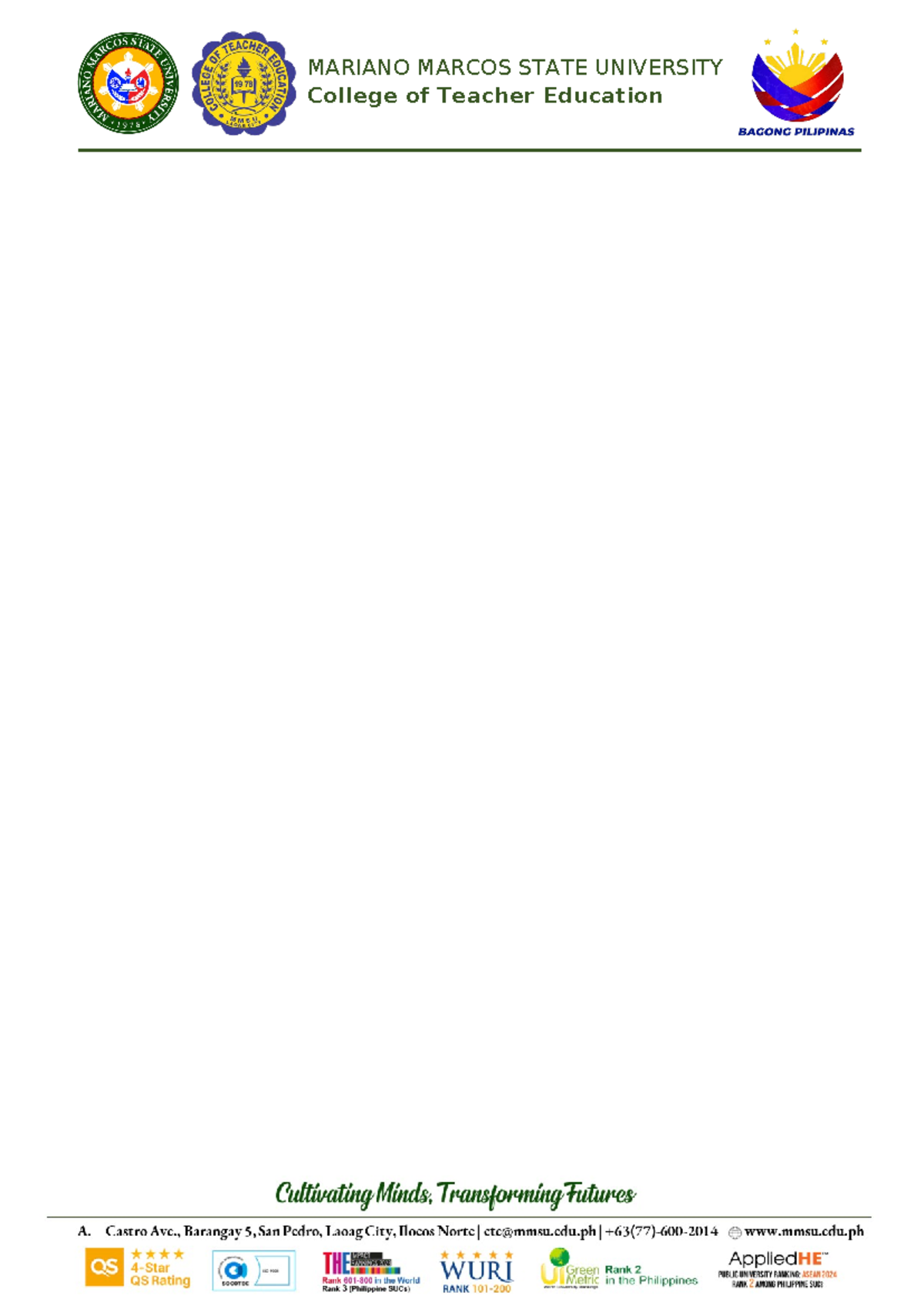 Letter Template Office or College 3 - Numerical Methods - MARIANO MARCOS STATE UNIVERSITY ...