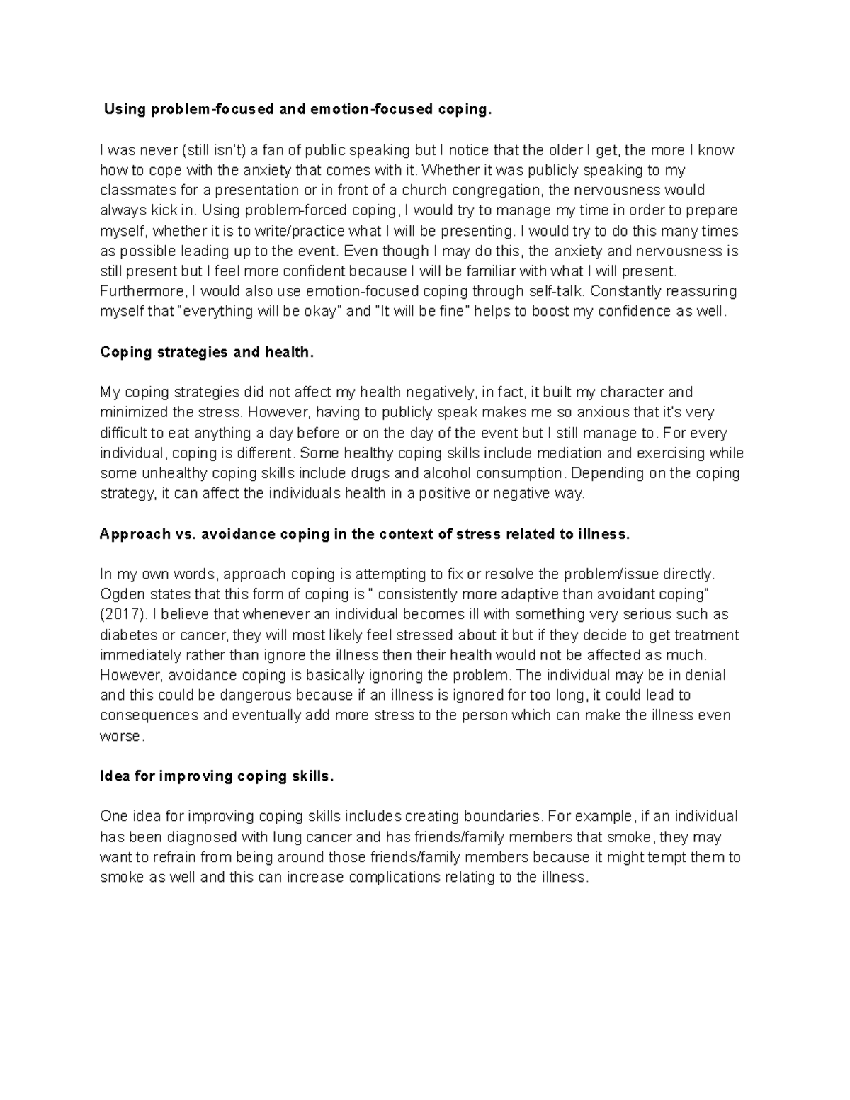 PSYC 1111 Human Psychology Unit 5 discussion - Using problem-focused ...