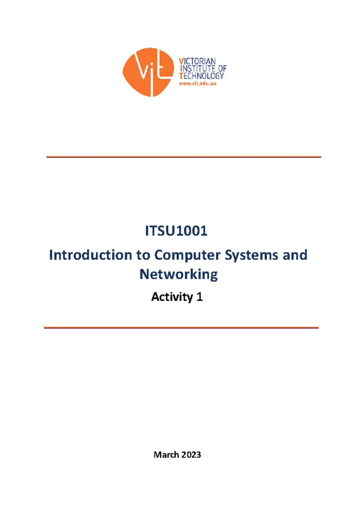 Activity 1 - ddddddd - March 2023 ITSU Introduction to Computer Systems and Networking Activity ...