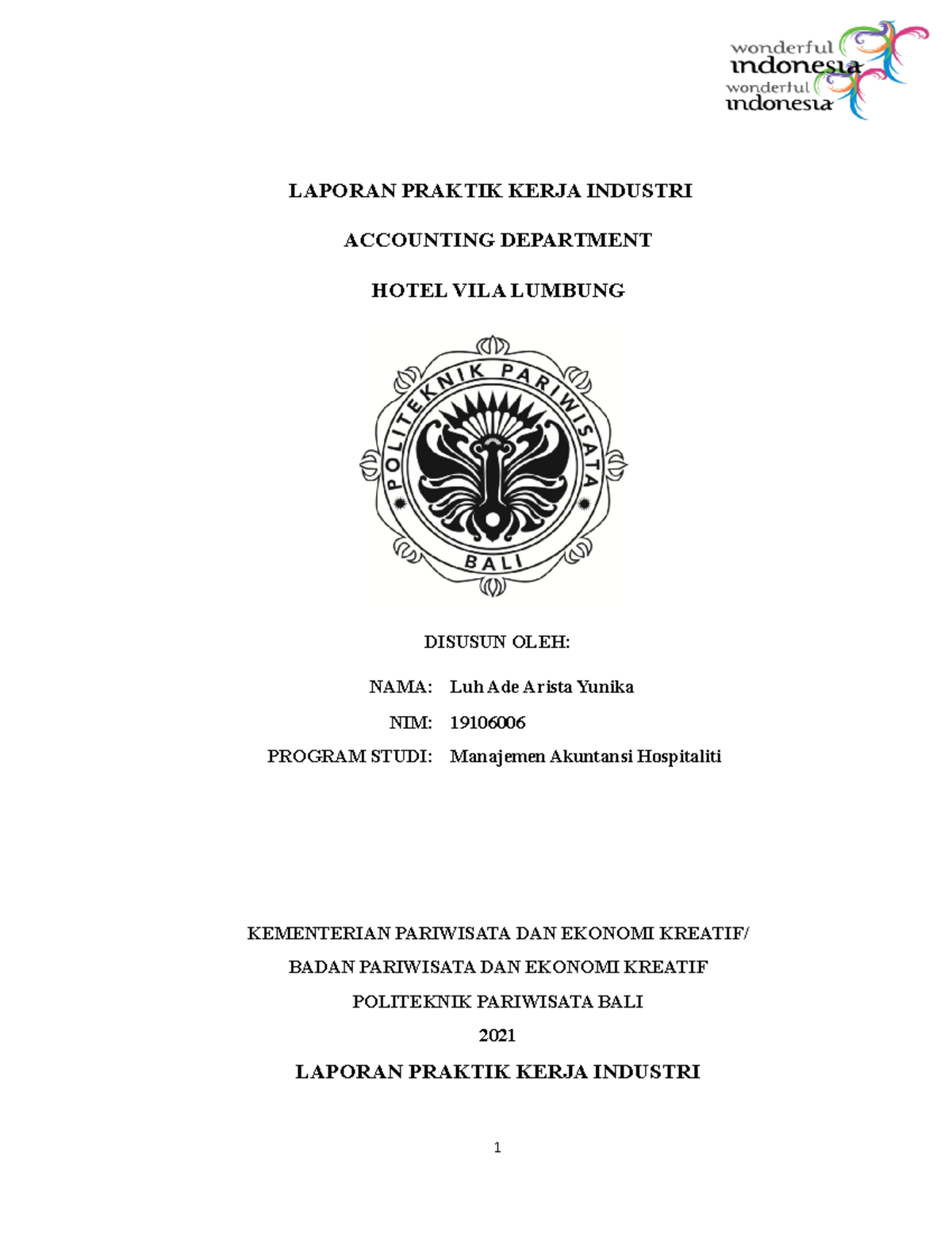 Laporan Praktik Kerja Industri arista - LAPORAN PRAKTIK KERJA INDUSTRI ...