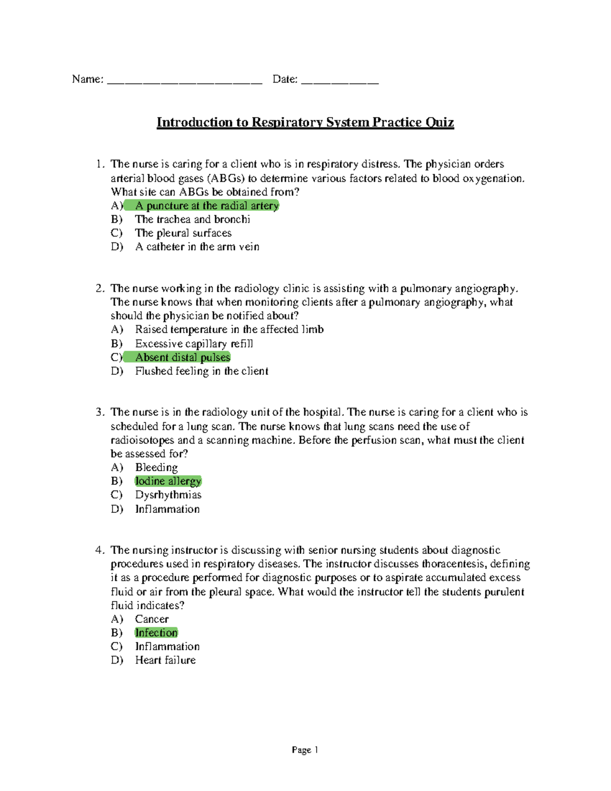 Week 3 Introduction Respiratory System Practice Quiz w key - Name