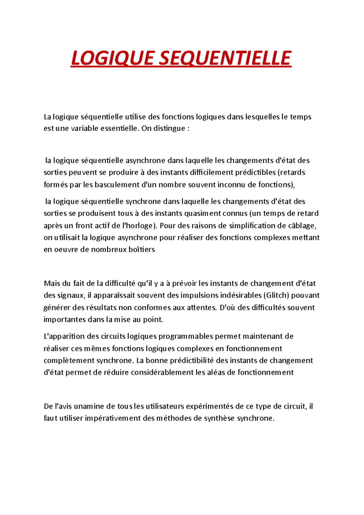 Logique Sequentielle - LOGIQUE SEQUENTIELLE La logique séquentielle ...