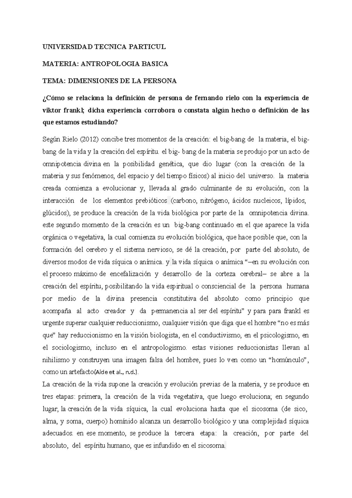 Dimensiones de la persona - UNIVERSIDAD TECNICA PARTICUL MATERIA ...