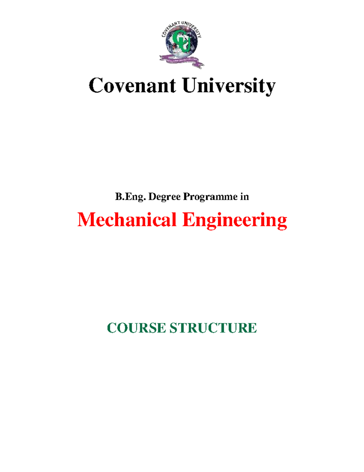 Mechanical-engineering-covenant-university-course structure-for-beng-programme - Covenant ...
