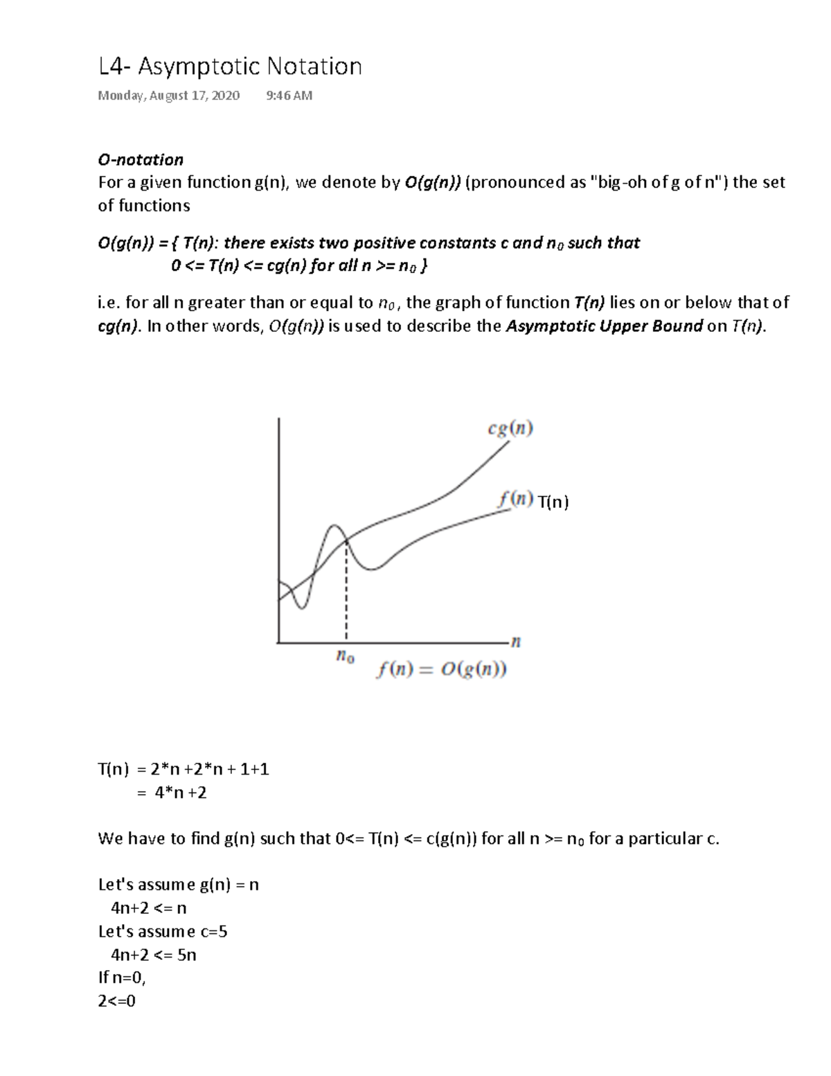L4 Asymptotic Notation - KͲŶŽƚĂƚŝŽŶ - Studocu