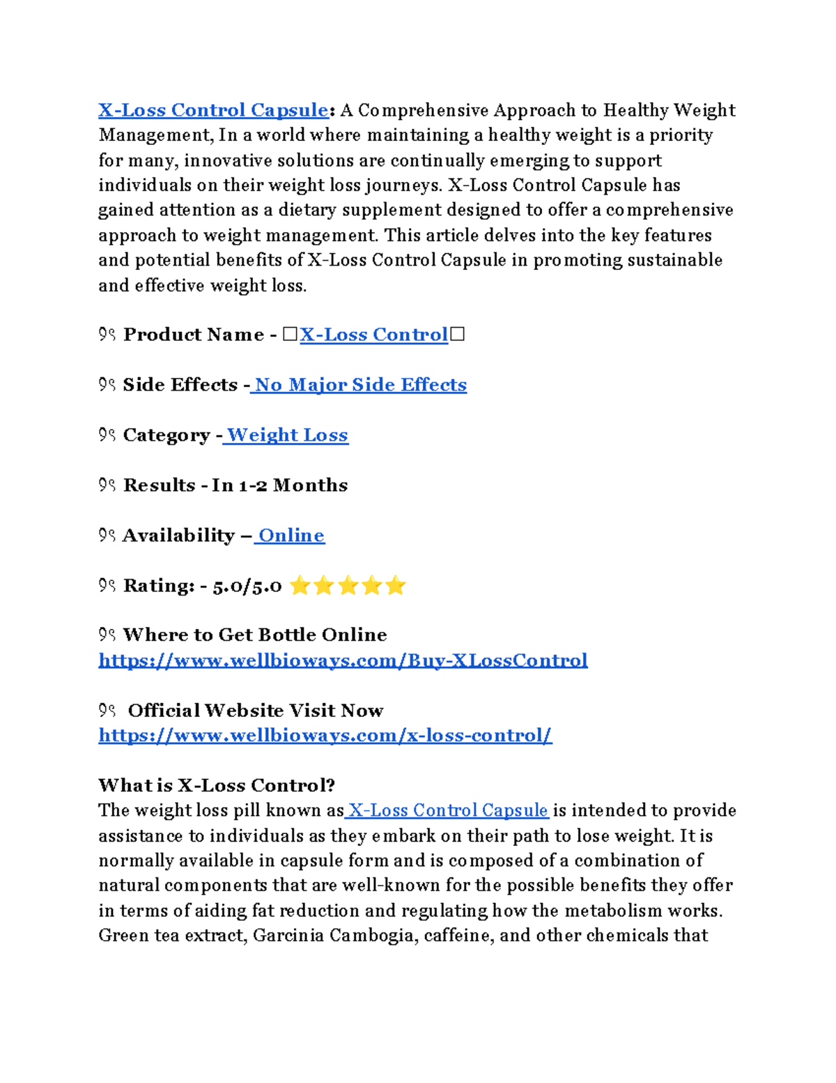 X-Loss Control Capsule A Comprehensive Approach to Healthy Weight ...