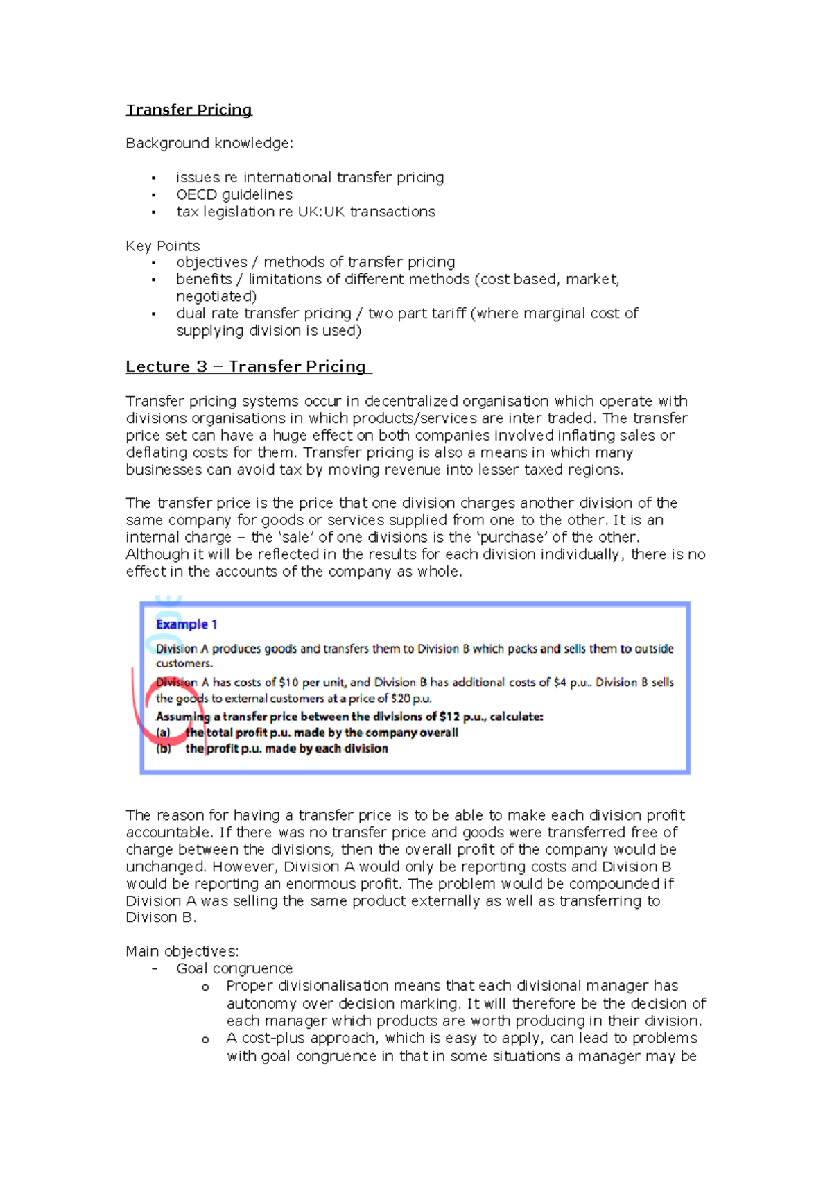 Transfer Pricing Notes - Transfer Pricing Background knowledge ...