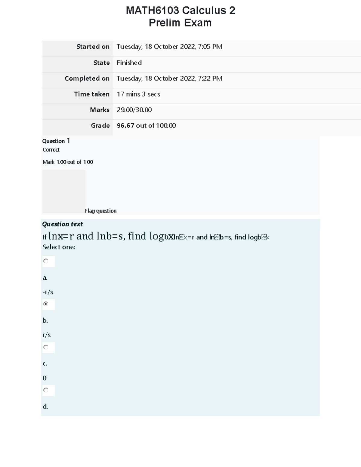 Calculus 2 Math - MATH6103 Calculus 2 Prelim Exam Started on Tuesday, 18 October 2022, 7:05 PM ...