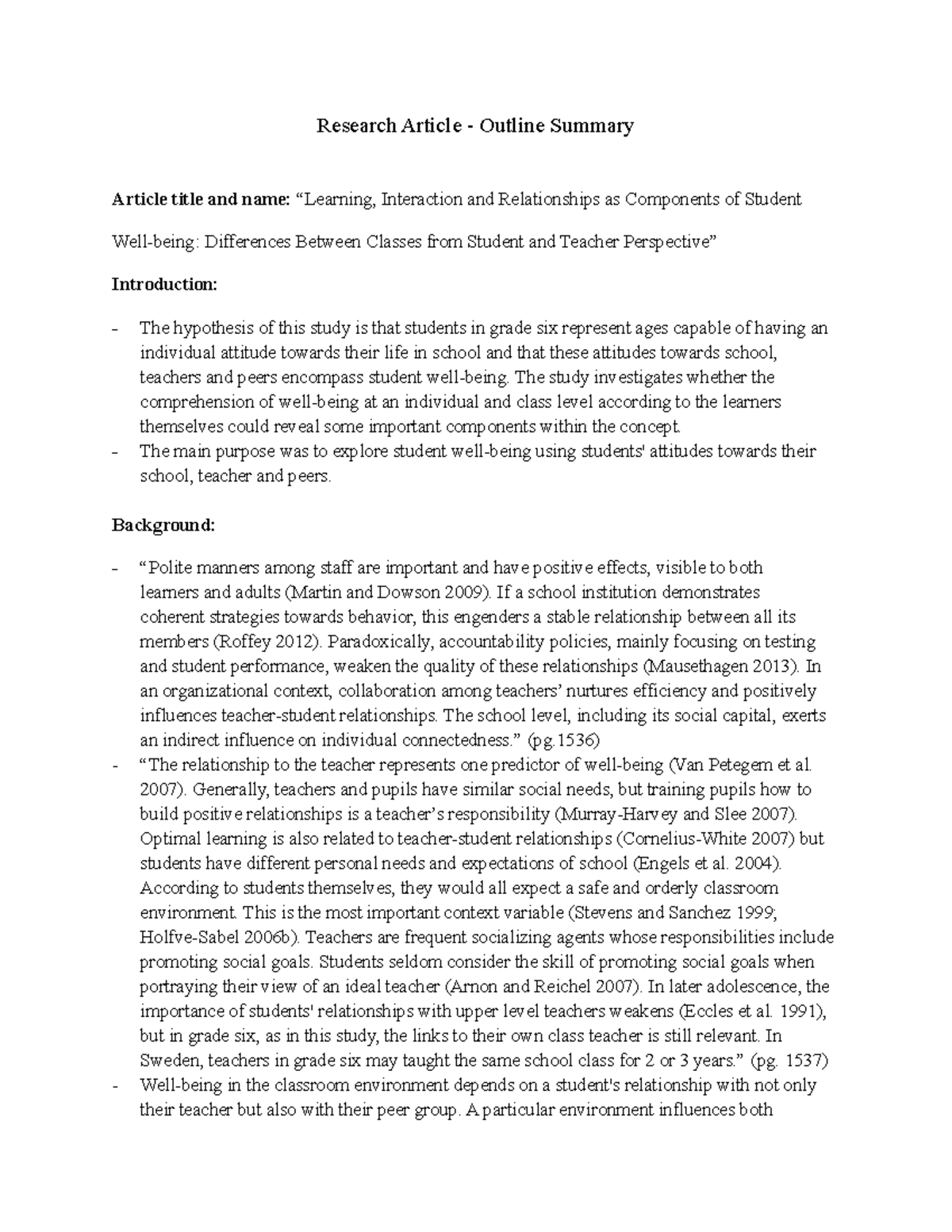 Research Article Outline - Research Article - Outline Summary Article ...