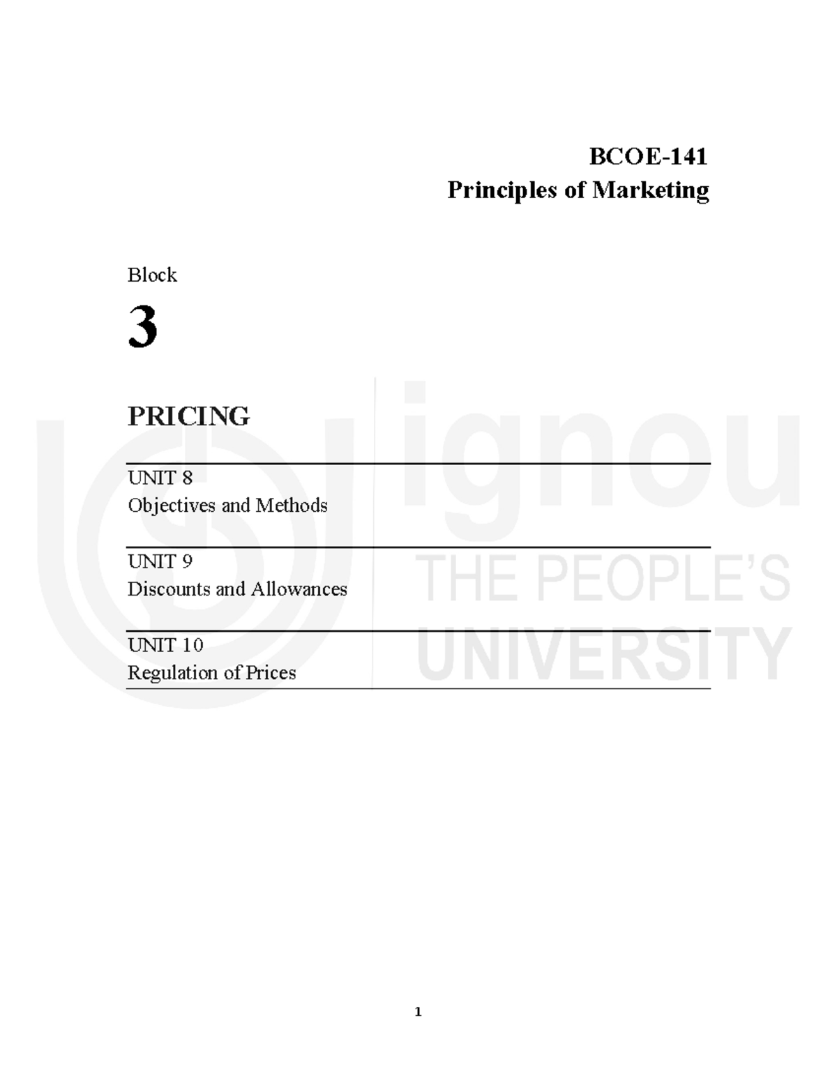 Block-3 - Notes - BCOE- Principles of Marketing Block 3 PRICING UNIT 8 ...