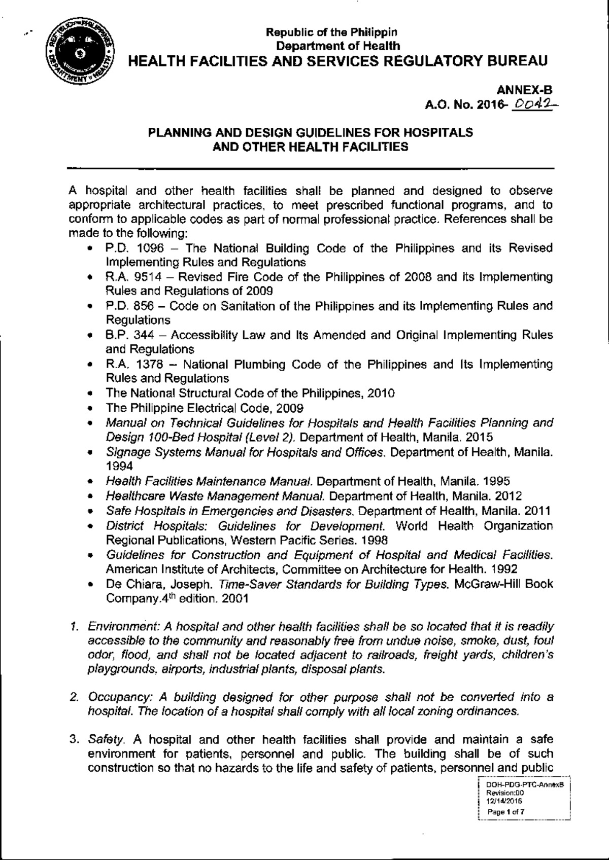 AO 2016-0042 Annex B Planning and Design Guidelines for Hospitals and ...