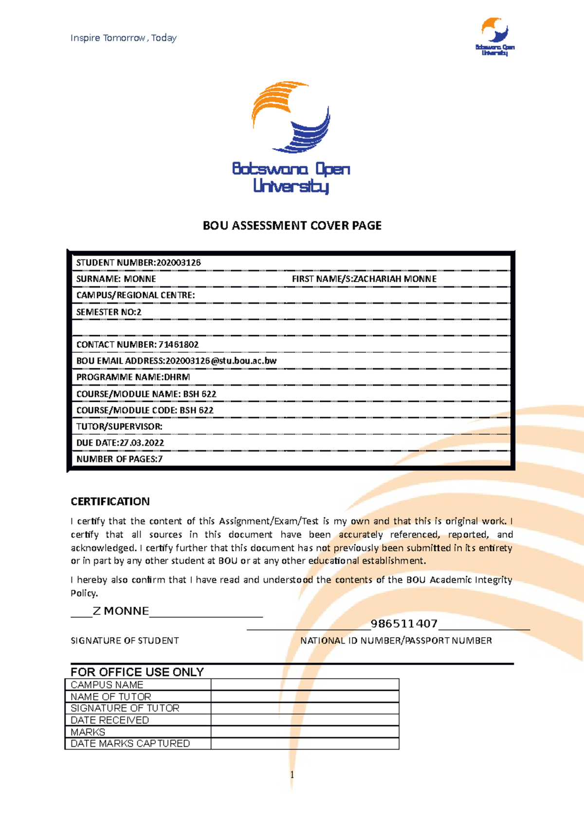 BSH622 - f - a short exam question paper for business management course ...