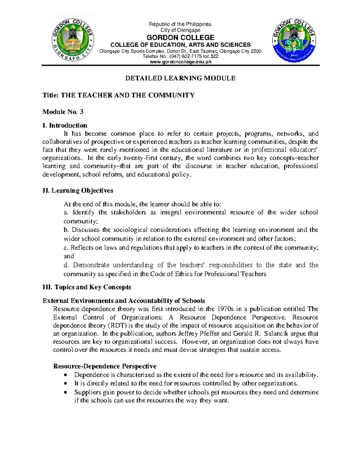 EDU TC 03 Module 3 - Prof Ed - City of Olongapo GORDON COLLEGE COLLEGE ...