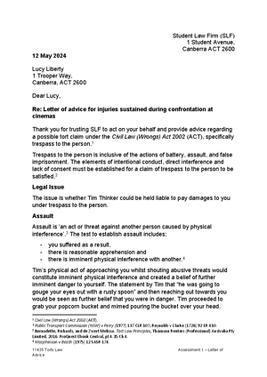 Letter of Advice - Assignment 2 - Student ID: Assessment Name: Letter ...