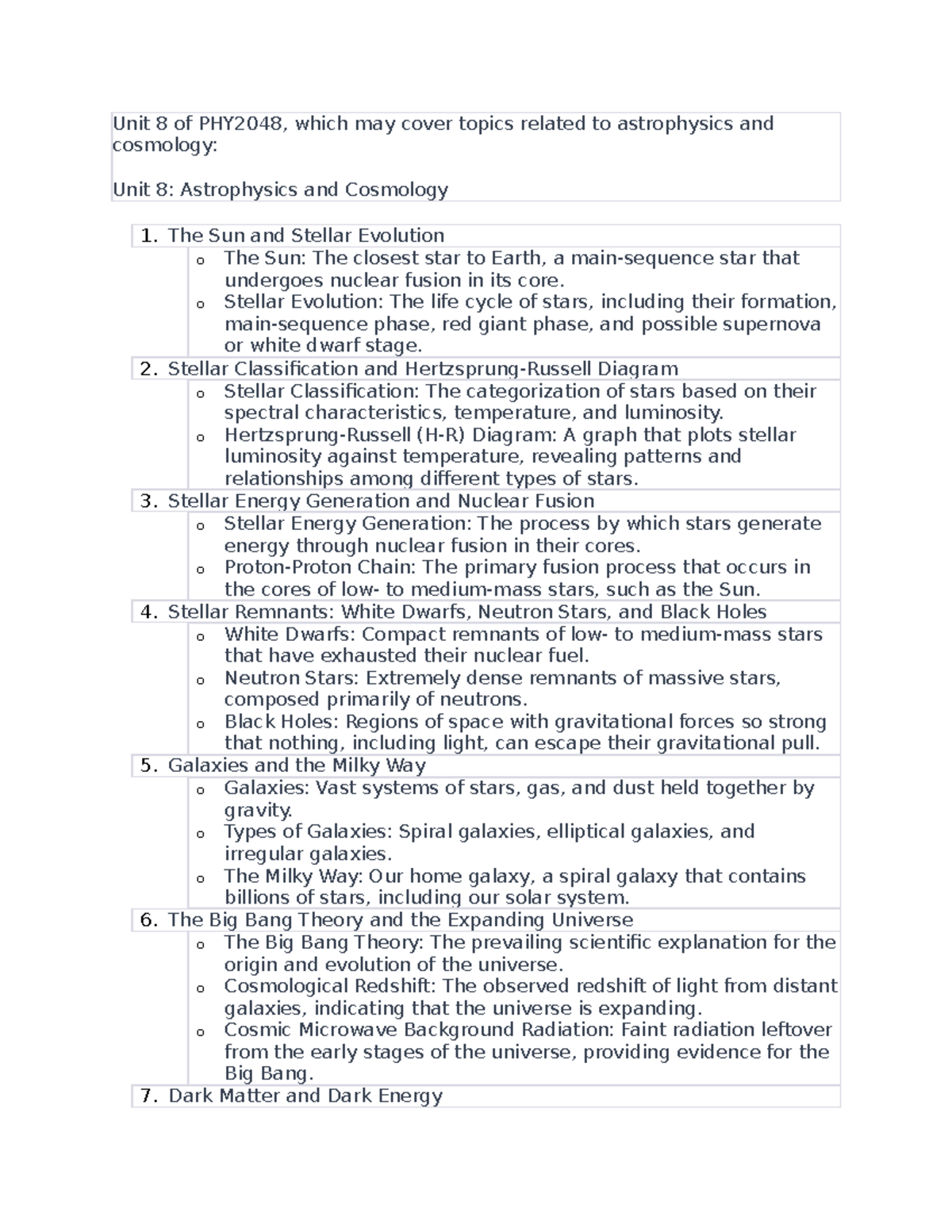 Unit 8 of PHY2048 - Unit 8 of PHY2048, which may cover topics related to astrophysics and ...
