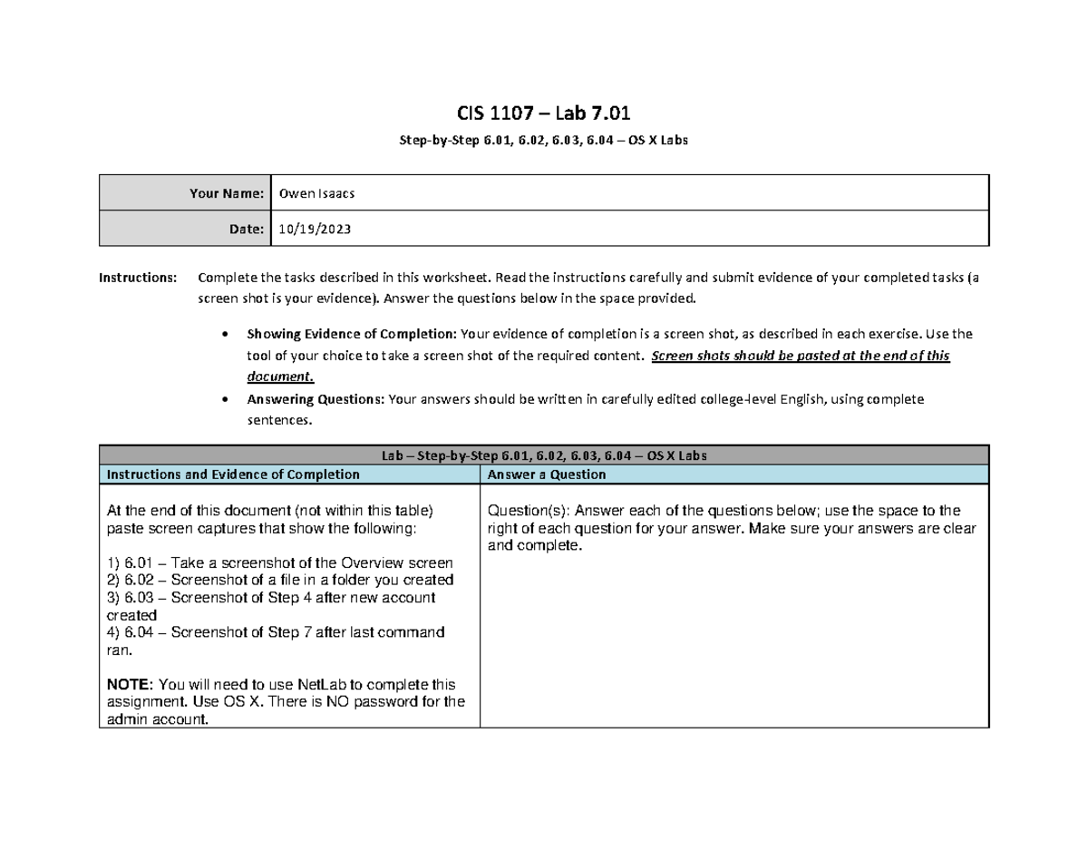 Chapter 06 Apple Mac OS on the Desktop - CIS 1107 – Lab 7. Step-by-Step ...