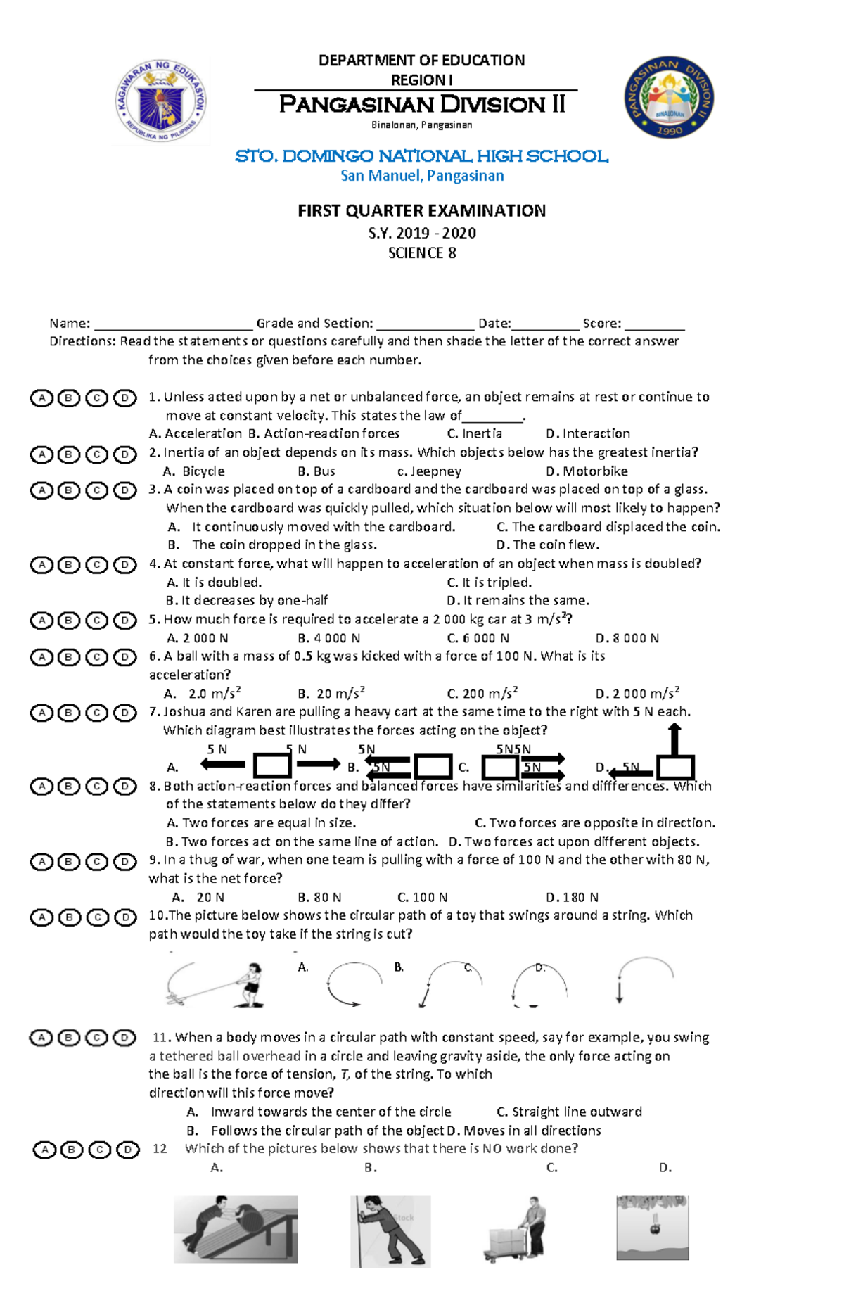 Toaz - qqq - DEPARTMENT OF EDUCATION REGION I Pangasinan Division II Binalonan, Pangasinan STO ...
