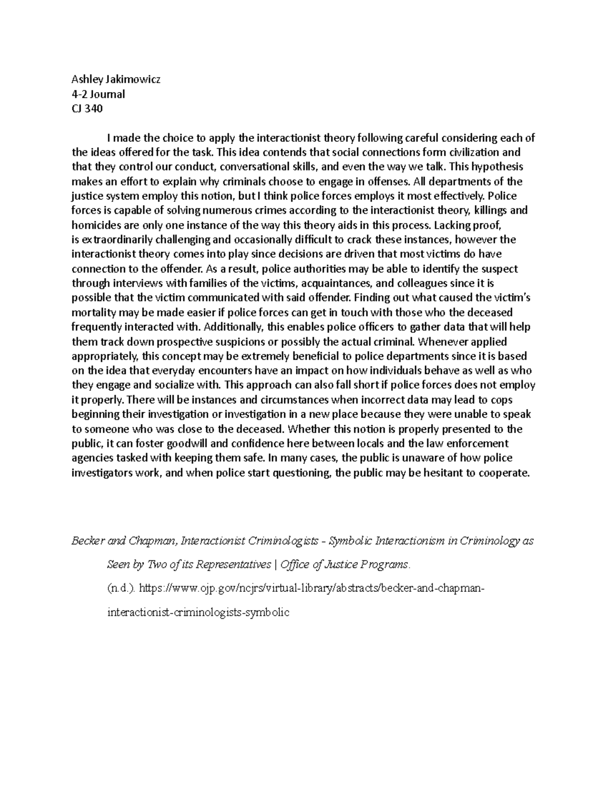 week 4 journal criminology - Ashley Jakimowicz 4-2 Journal CJ 340 I ...