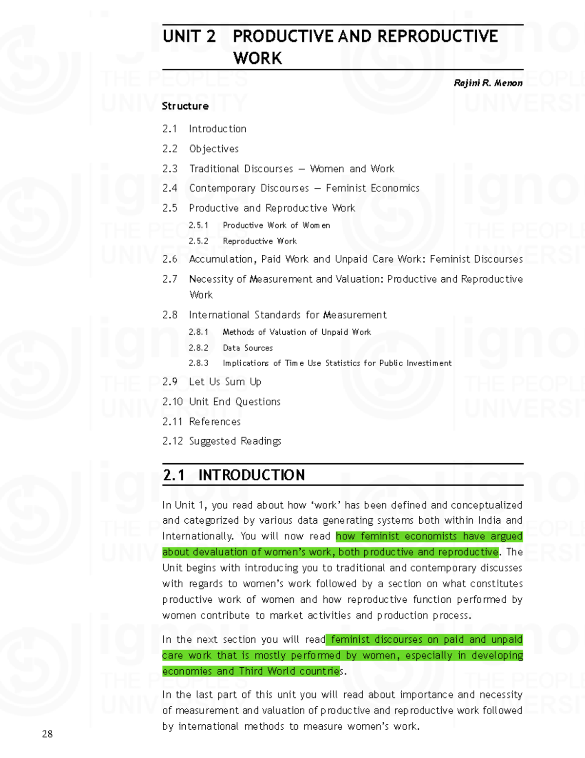 Productive And Reproductive Work - Conceptualizing Women’s Work UNIT 2 ...