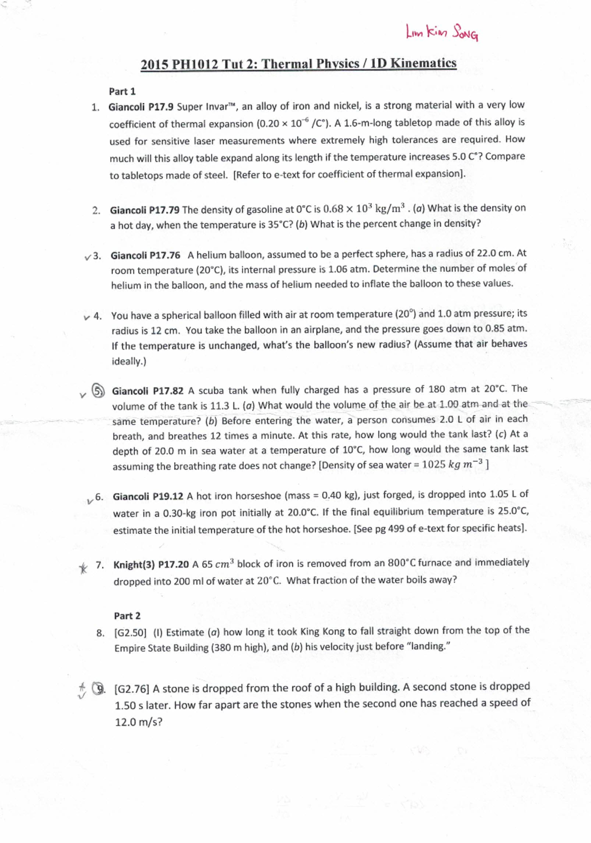 2015 ph1012 tutorial 2 solution - PH1012 - NTU - Studocu