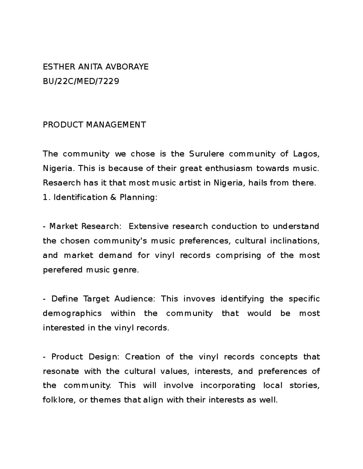 Product development - njbn dfz,mbikhjbiogkjaeml - ESTHER ANITA AVBORAYE ...