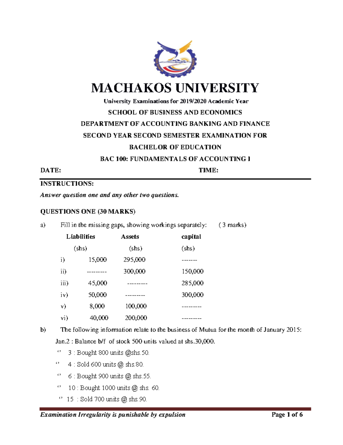 BAC 100 ED EXAM - exams - MACHAKOS UNIVERSITY University Examinations for 2019/2020 Academic ...