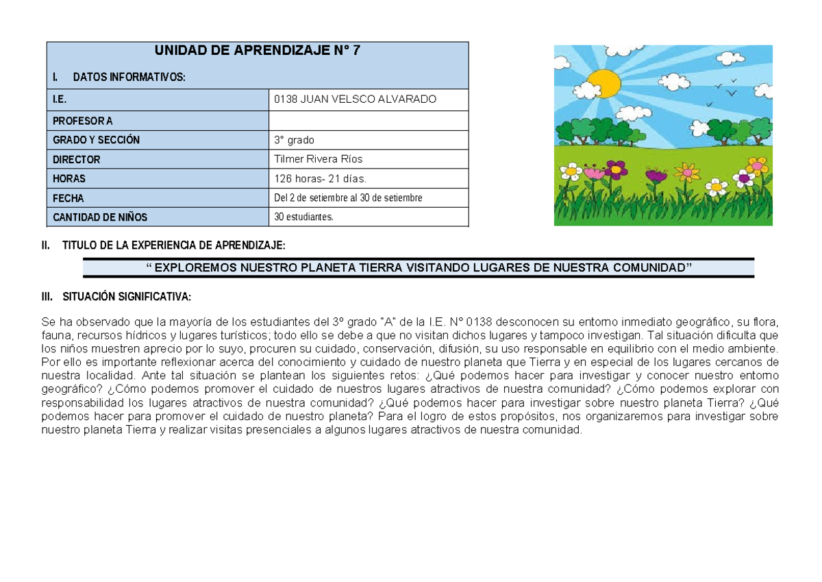 Setiembre Unidad DE Aprendizaje N° 07 - UNIDAD DE APRENDIZAJE N° 7 I. DATOS INFORMATIVOS: I ...