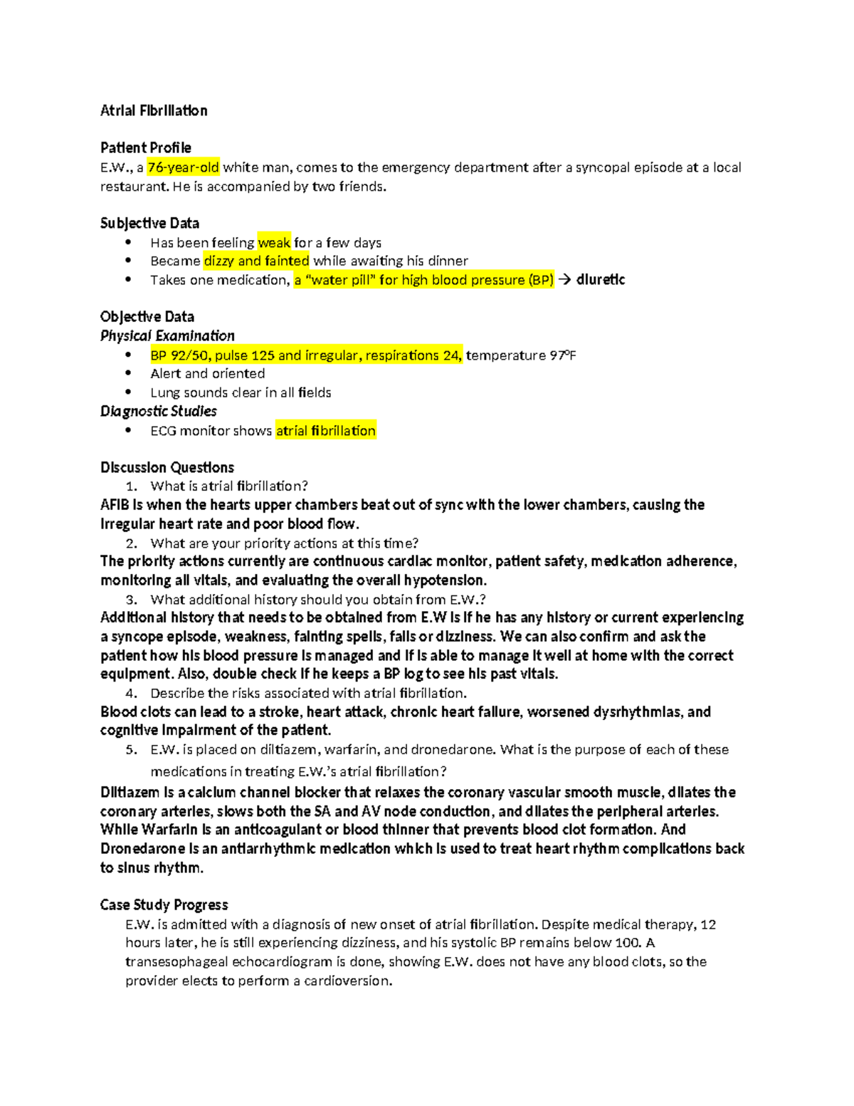 Atrial Fibrillation case study - Atrial Fibrillation Patient Profile E ...