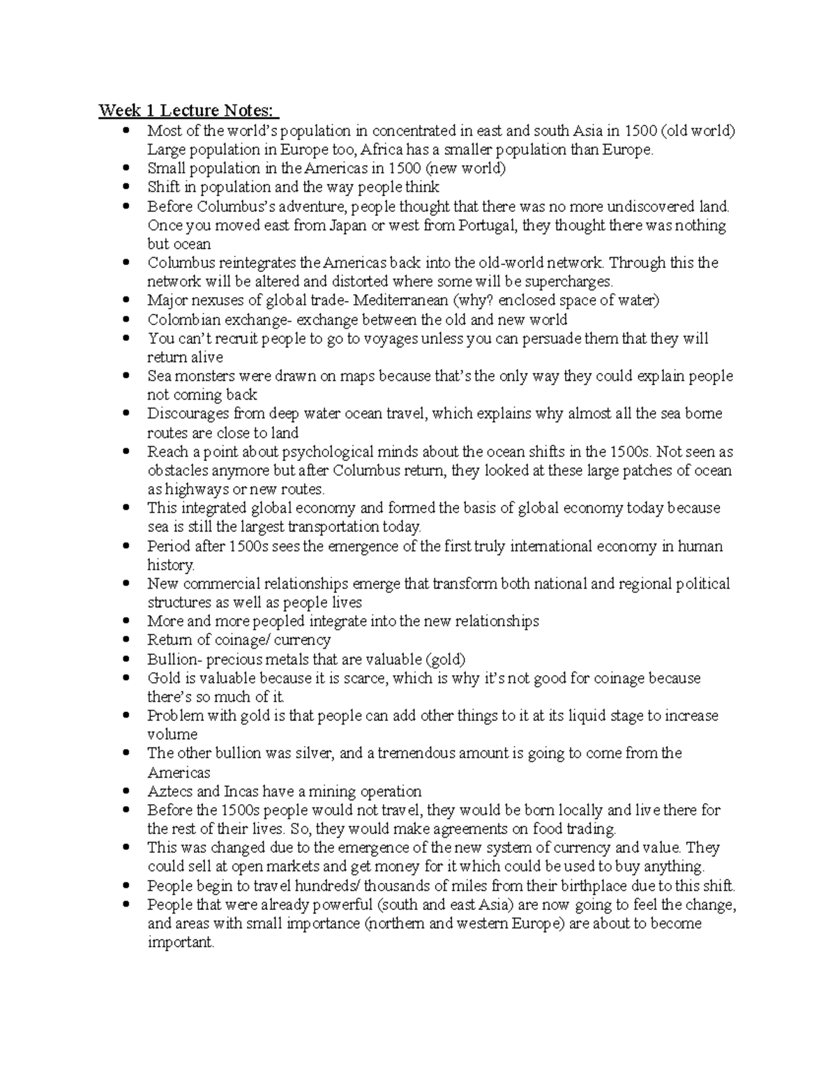 History notes (Exam 1) - Week 1 Lecture Notes: Most of the world’s ...