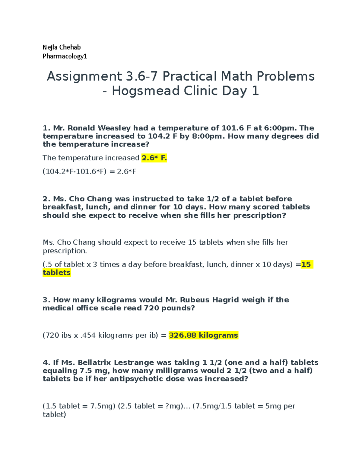 3.6-7 Practical Math Problems - Ronald Weasley had a temperature of 101 ...