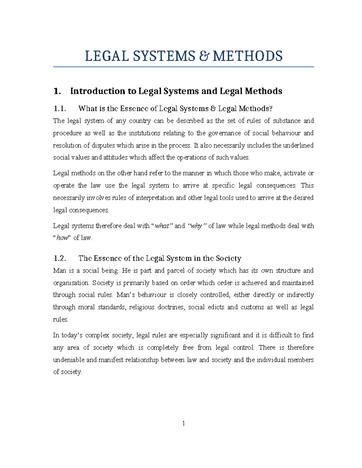 Legal systems and methods notes - LEGAL SYSTEMS & METHODS 1 ...