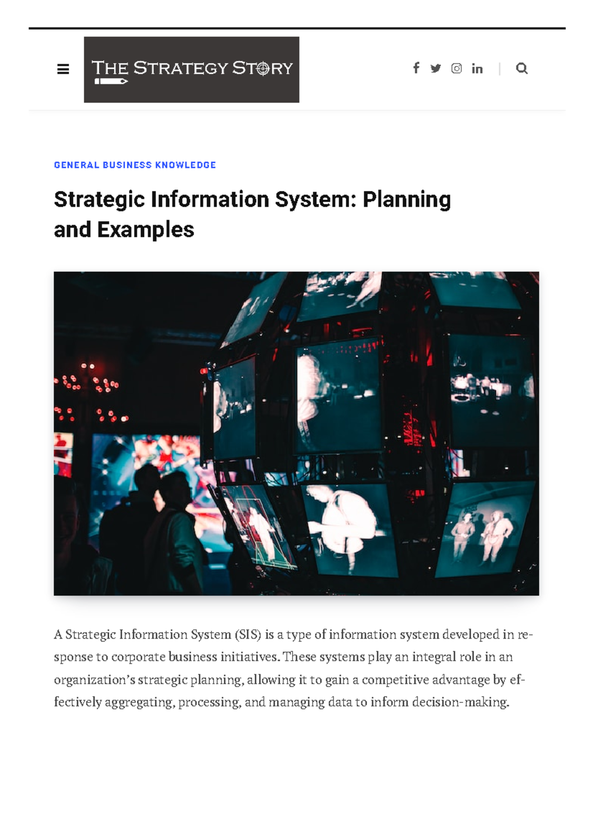 Strategic Information System Planning and Examples - The Strategy Story - GENE R A L BUSINESS ...