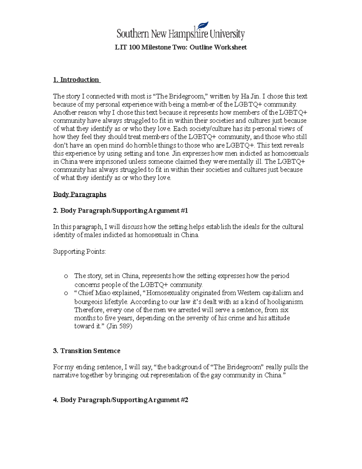 5-2 Milestone Two Interpretive Essay Outline - LIT 100 Milestone Two ...