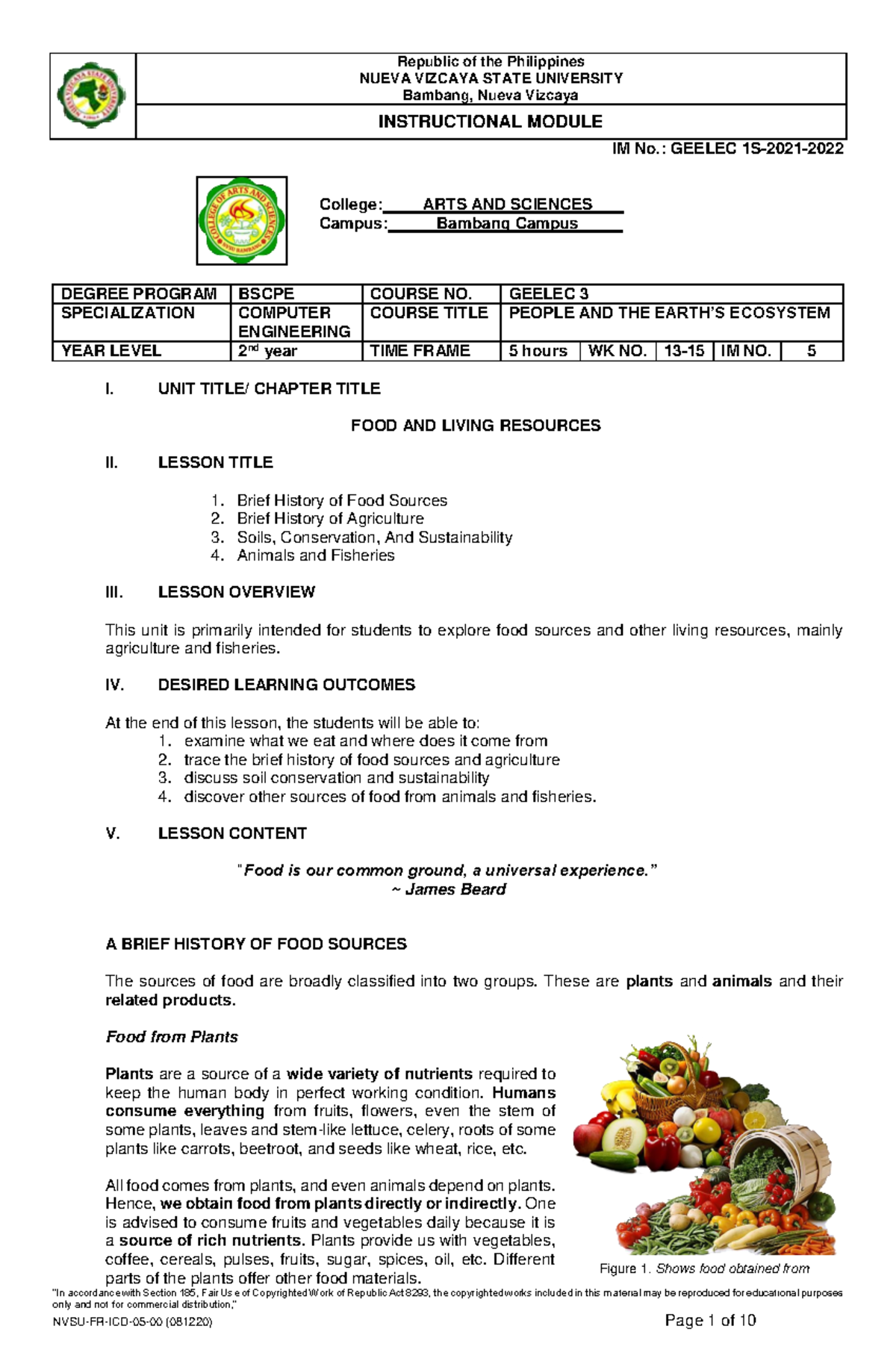 Chapter 5-FOOD AND Living Resources - NUEVA VIZCAYA STATE UNIVERSITY ...