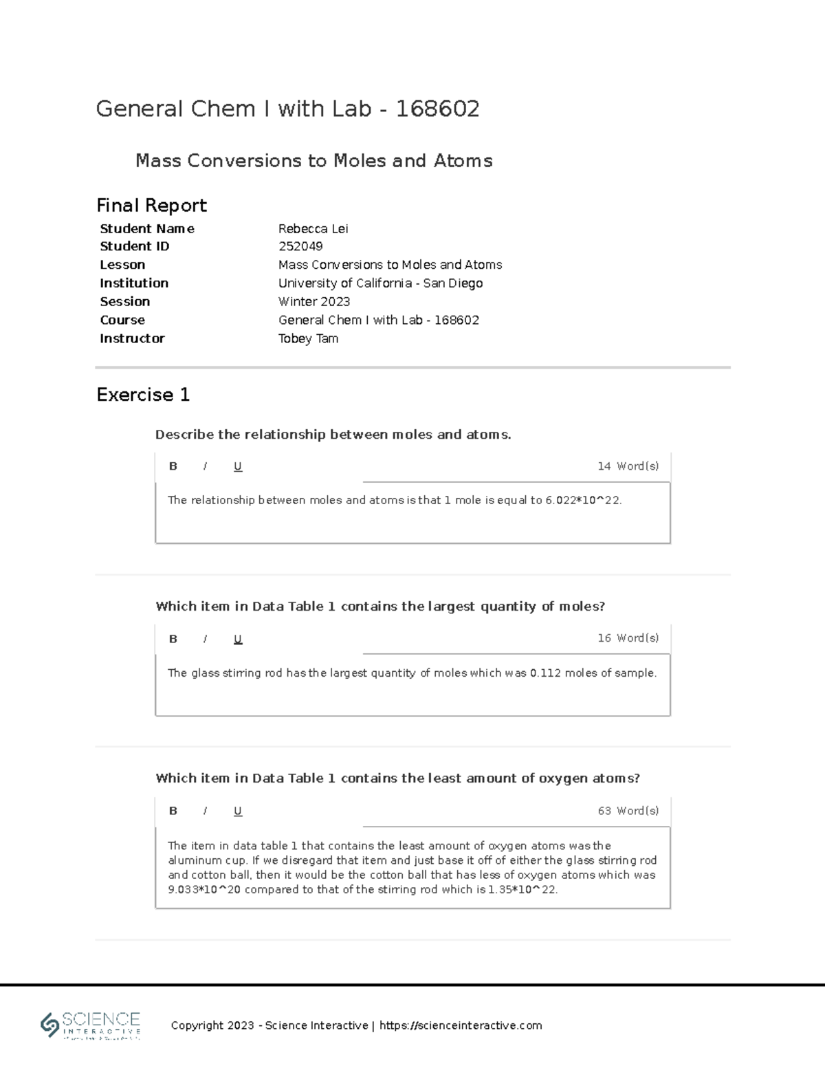 General Chem Iwith Lab 168602 Mass Conversionsto Molesand Atoms 252049 ...