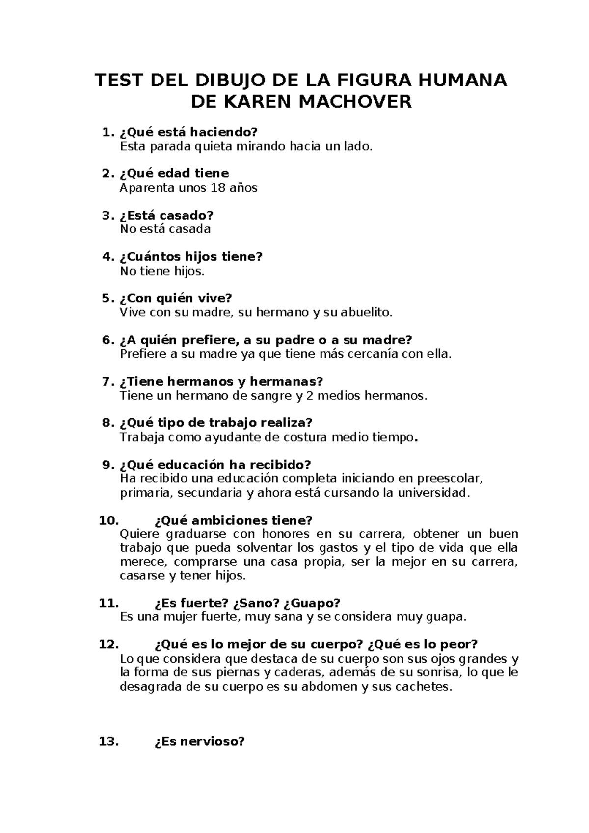 TEST DEL Dibujo DE LA Figura Humana DE Karen Machover - TEST DEL DIBUJO ...