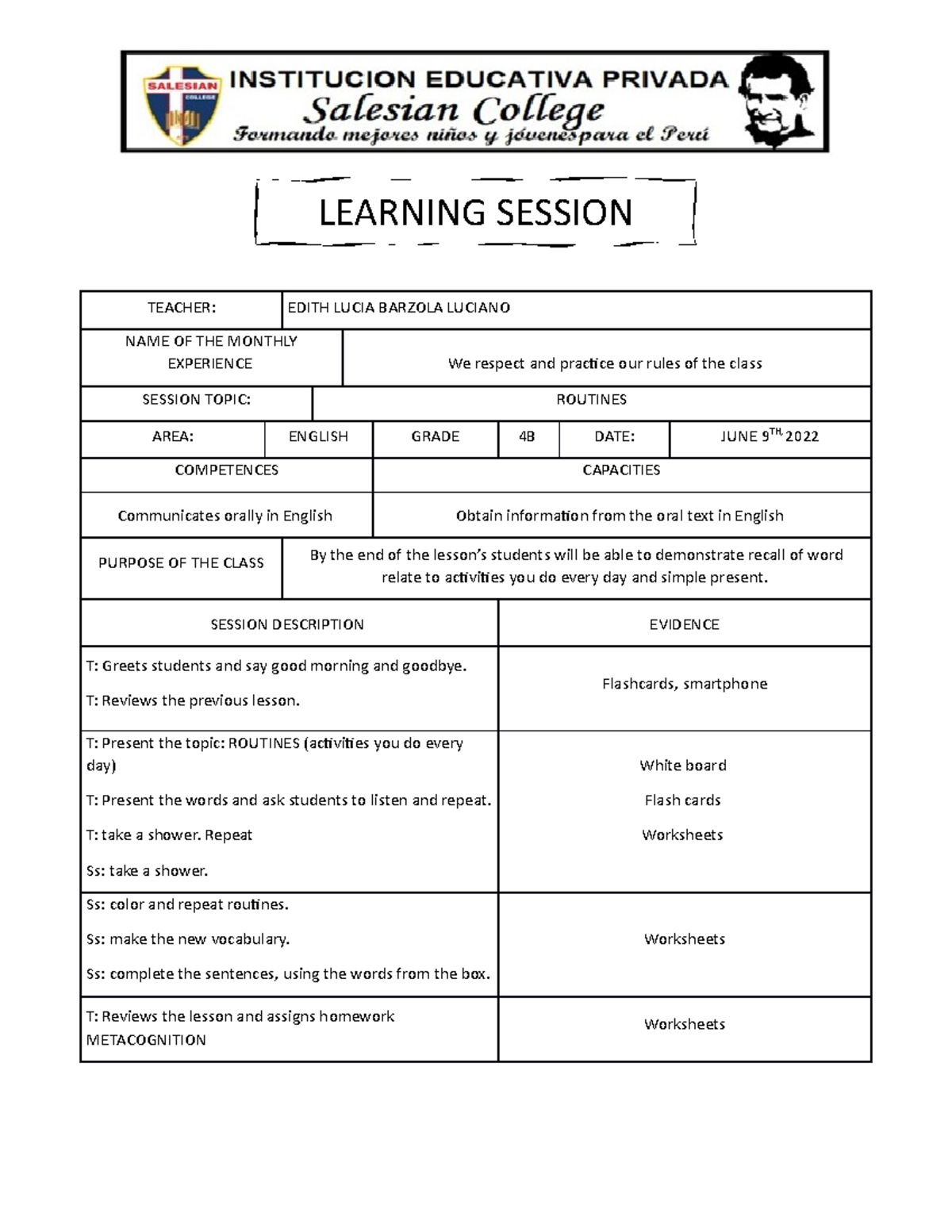 Learning session 4B 09-06 - LEARNING SESSION TEACHER: EDITH LUCIA ...