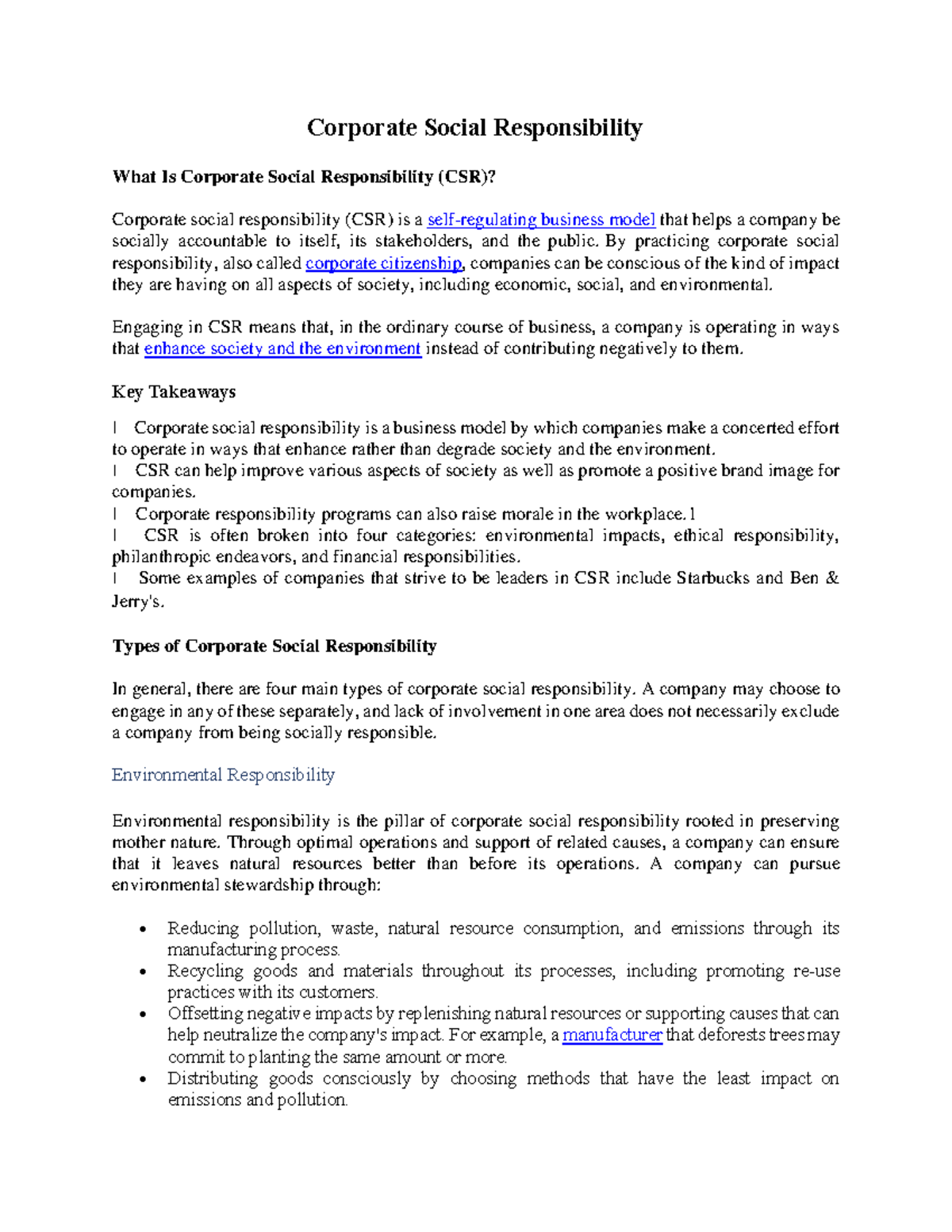 Corporate Social Responsibility - By practicing corporate social ...