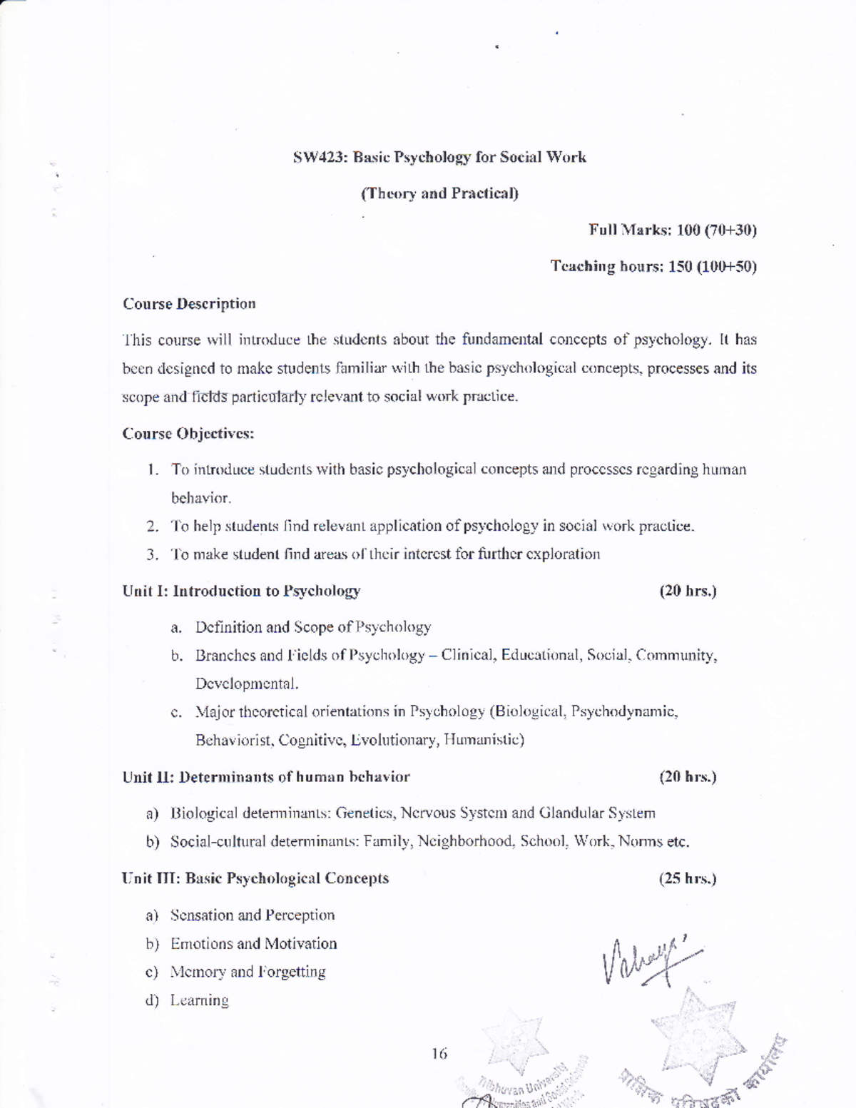 SW423 Basic Psychology for Social Work - SW423: Basic Psychology for ...