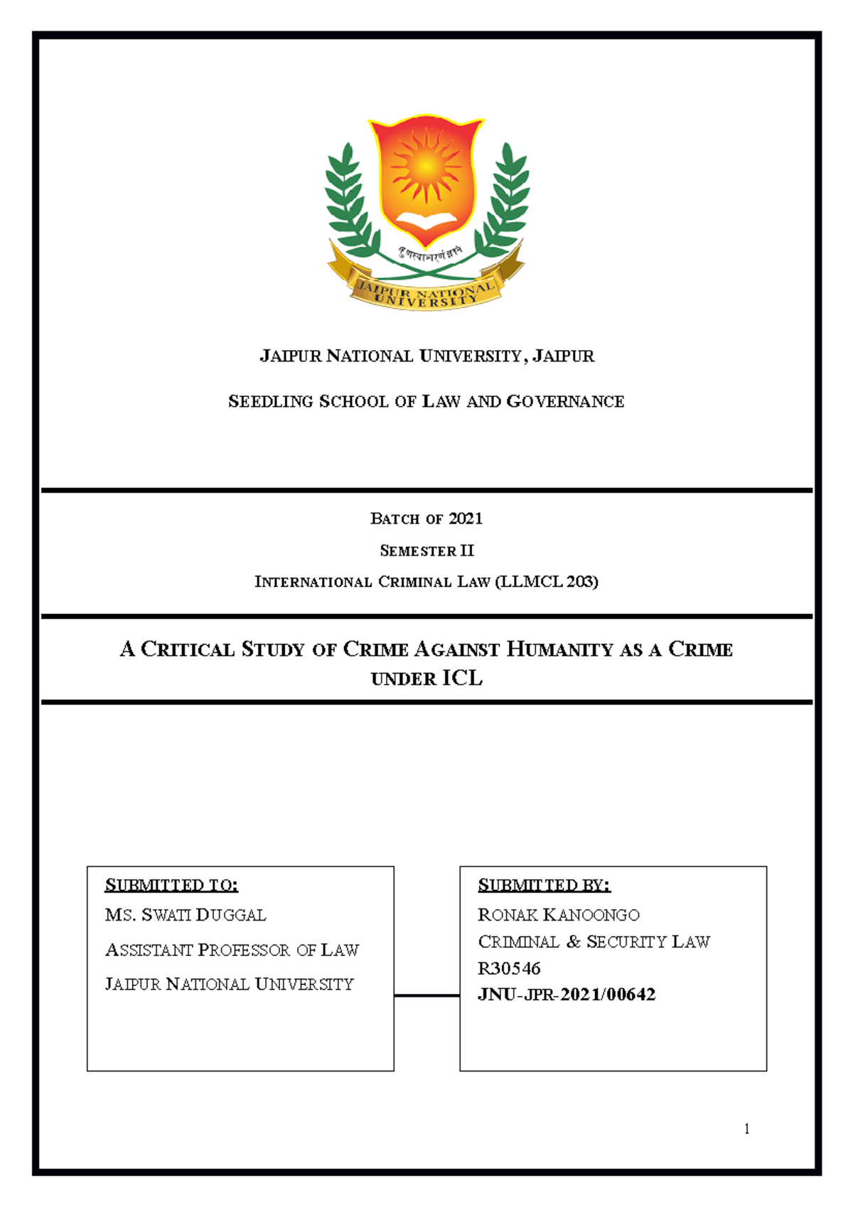 International Criminal Law project - JAIPUR NATIONAL UNIVERSITY, JAIPUR ...