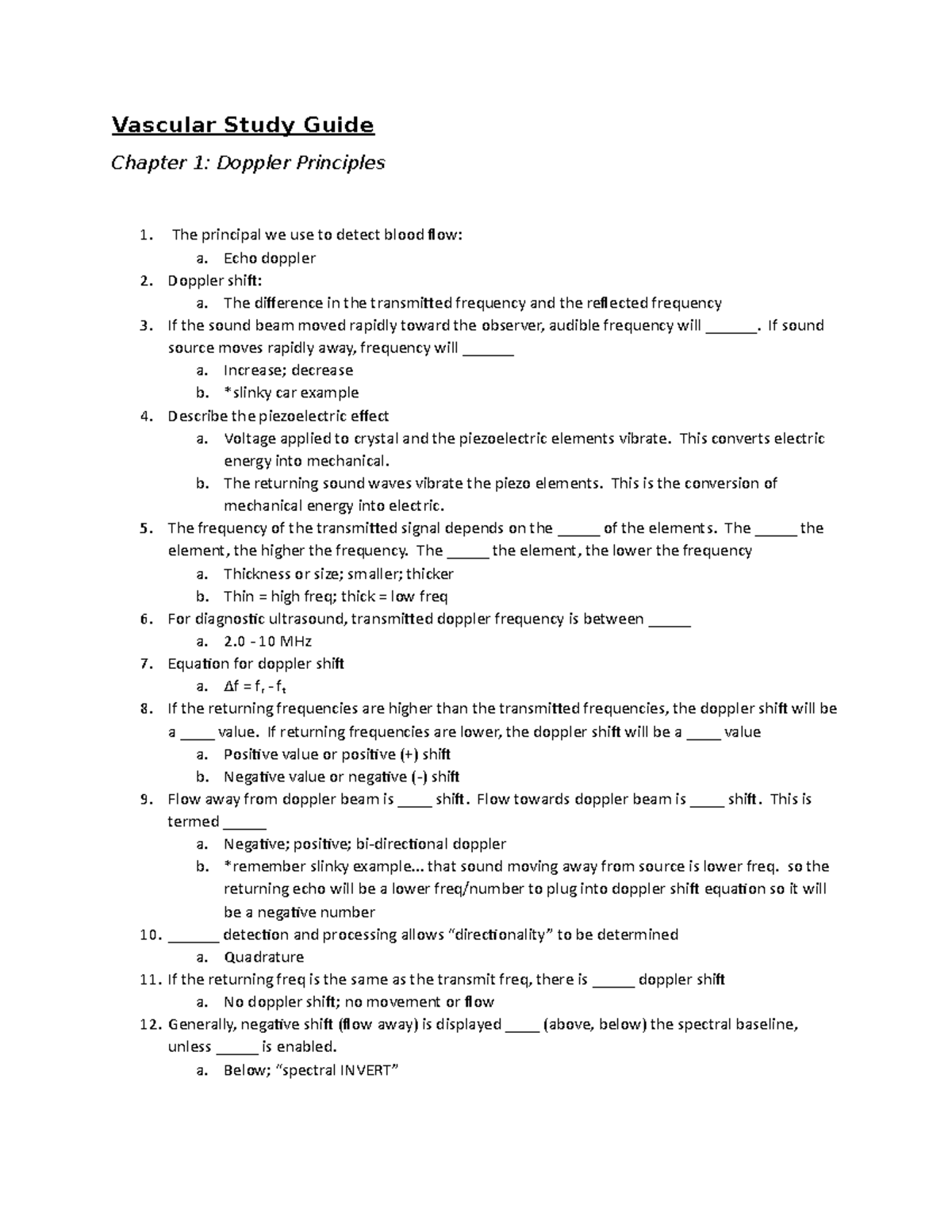 Vascular Study Guide -Exam 1 - Ch 1 Doppler Principles - Vascular Study ...